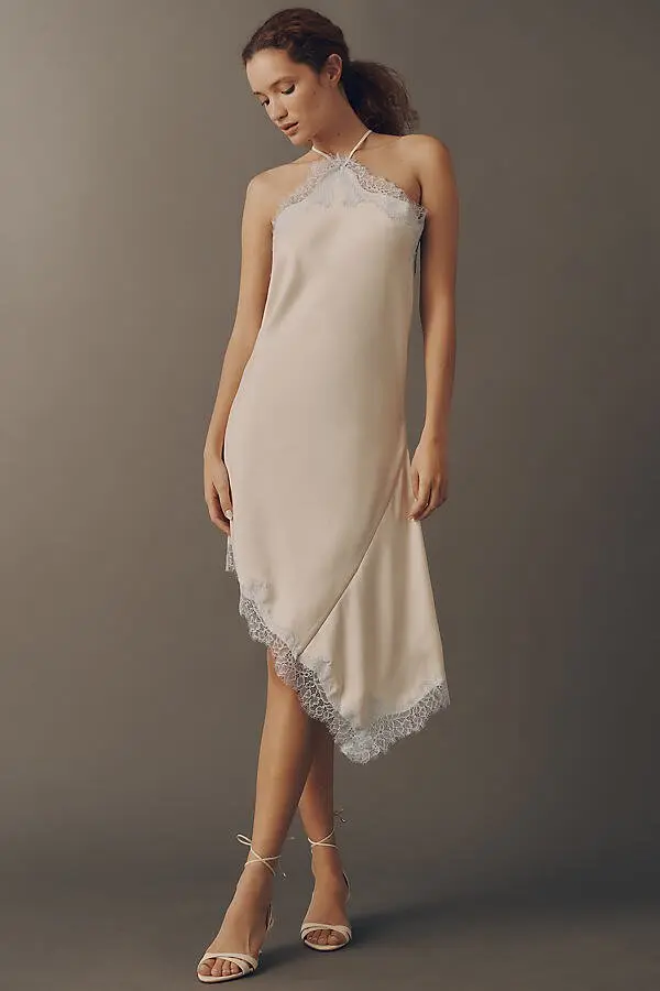 Anthropologie Asymmetric Halter Lace Midi Dress