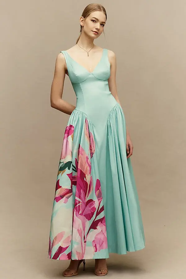HUTCH Jemma Sleeveless Basque-waist Maxi Dress