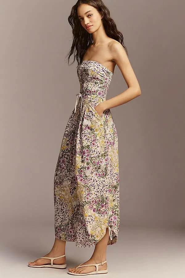 Anthropologie Strapless Printed Parachute Jumpsuit - Multi Floral