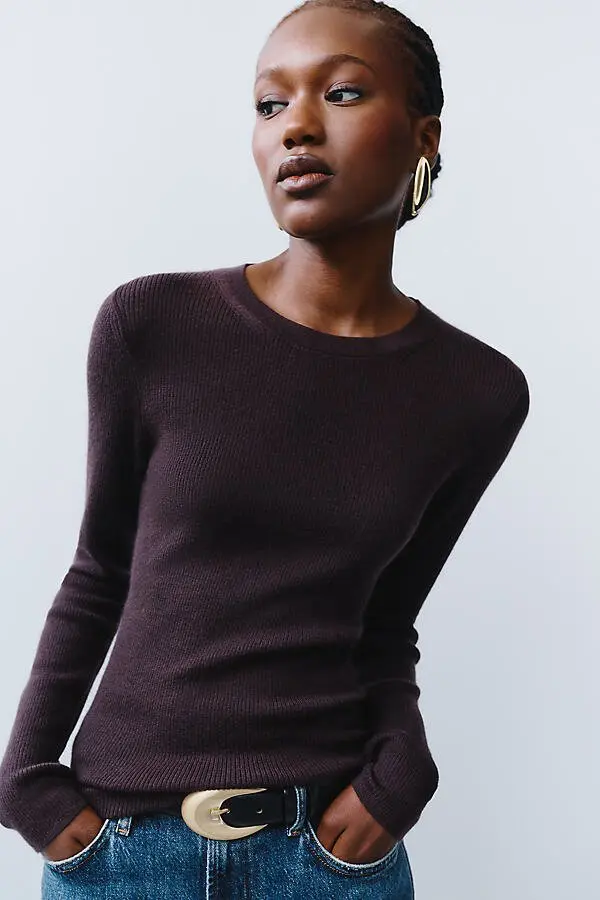 Maeve Markie Lightweight 100% Cashmere Long-sleeve Sweater - Graphite