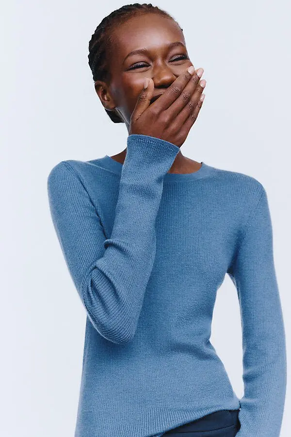 Maeve Markie Lightweight 100% Cashmere Long-sleeve Sweater - Stone Blue