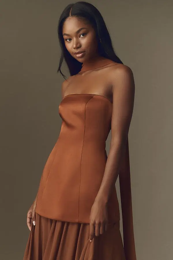 Mare Mare Natalie Strapless Stretch Satin Chiffon Maxi Dress By - Brown