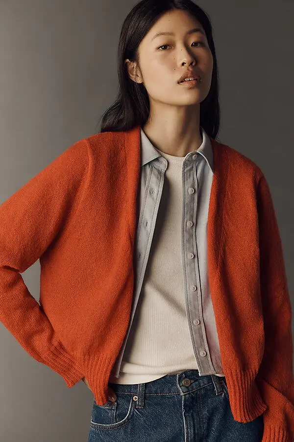 Anthropologie Lightweight Open Cardigan Sweater - Red