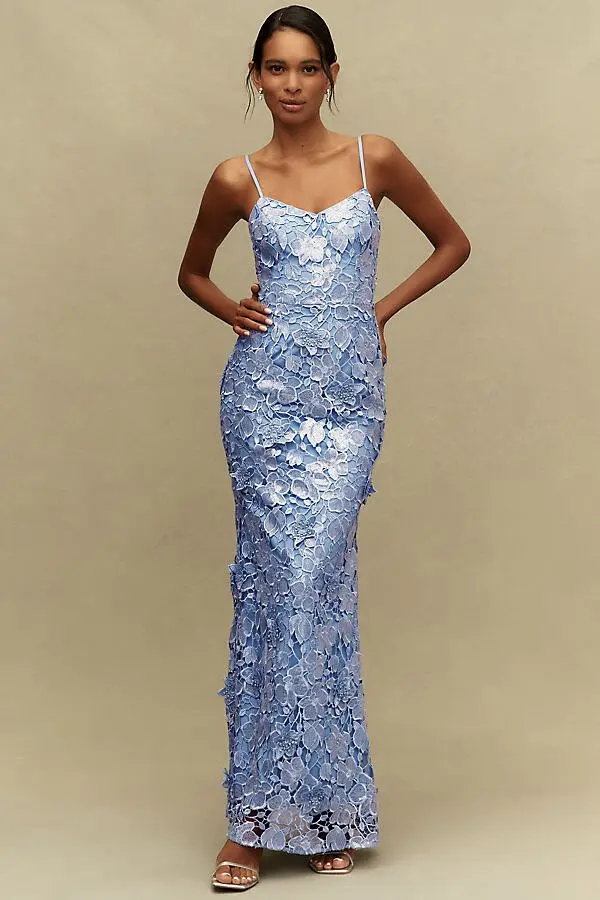 Dress The Population Giovanna V-neck Mermaid Maxi Dress - Sky