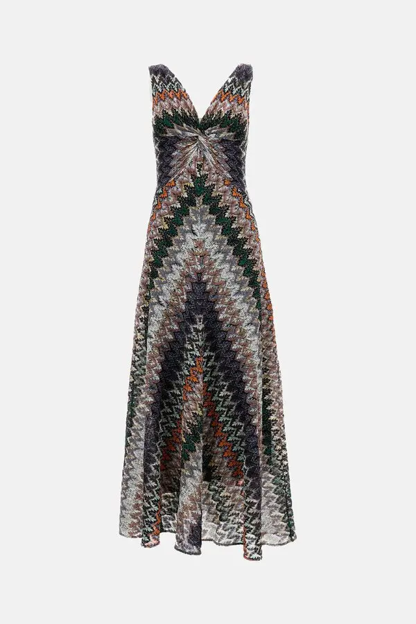 Missoni Long Sleeveless Zigzag Lace Dress - Multicolor