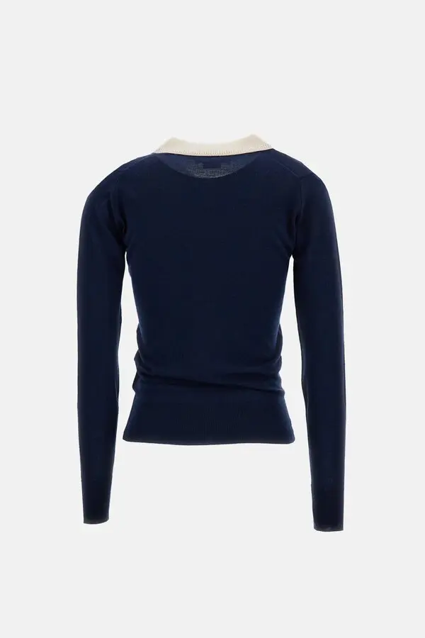 WALES BONNER Long-sleeved Merino Wool Polo Shirt - Blue