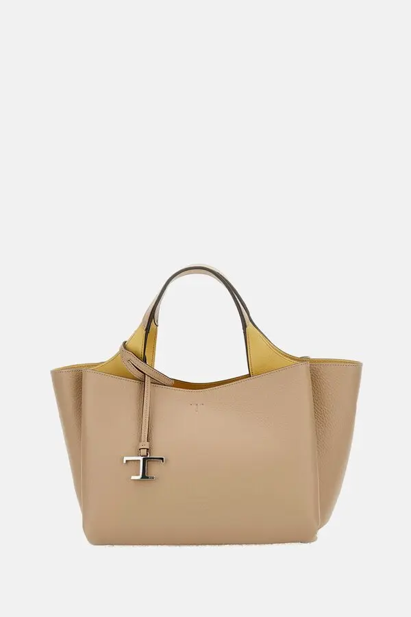 TOD'S Leather Handbag With 't' Charm - Beige