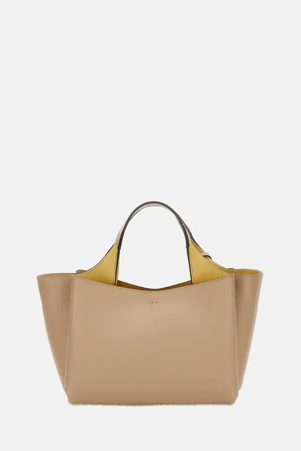 TOD'S Leather Handbag With 't' Charm - Beige