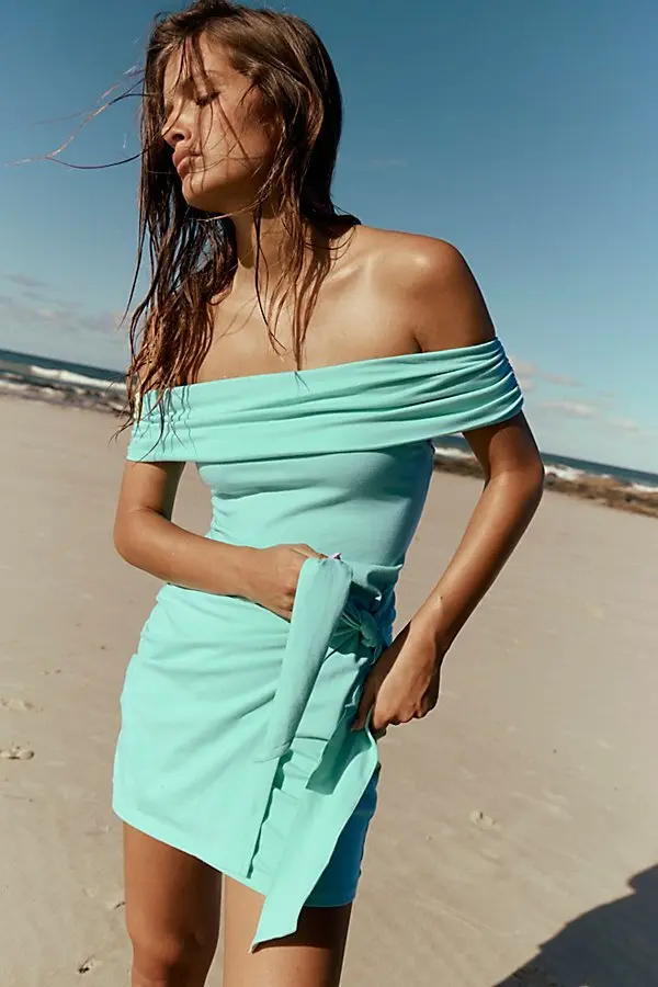 Free People Ribbed Mini Dress - Jade Mint