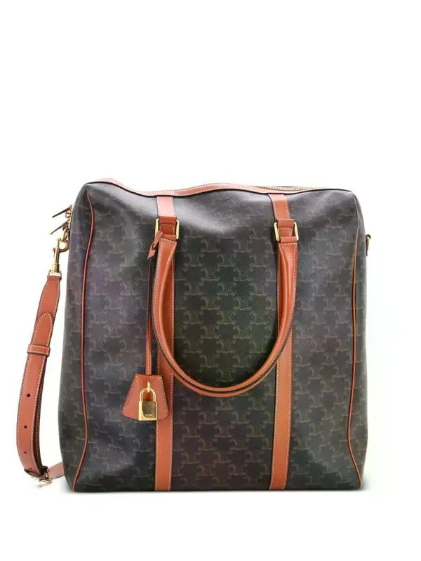 Celine Boston Bag Triomphe Coated Canvas Vertical Handbag - Brown
