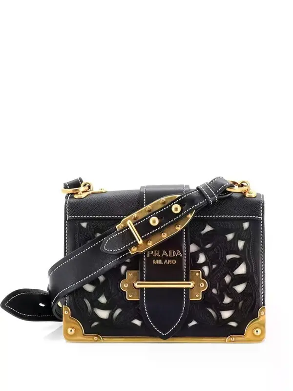 Prada Cahier Studded Laser Cut Small Crossbody Bag - Black