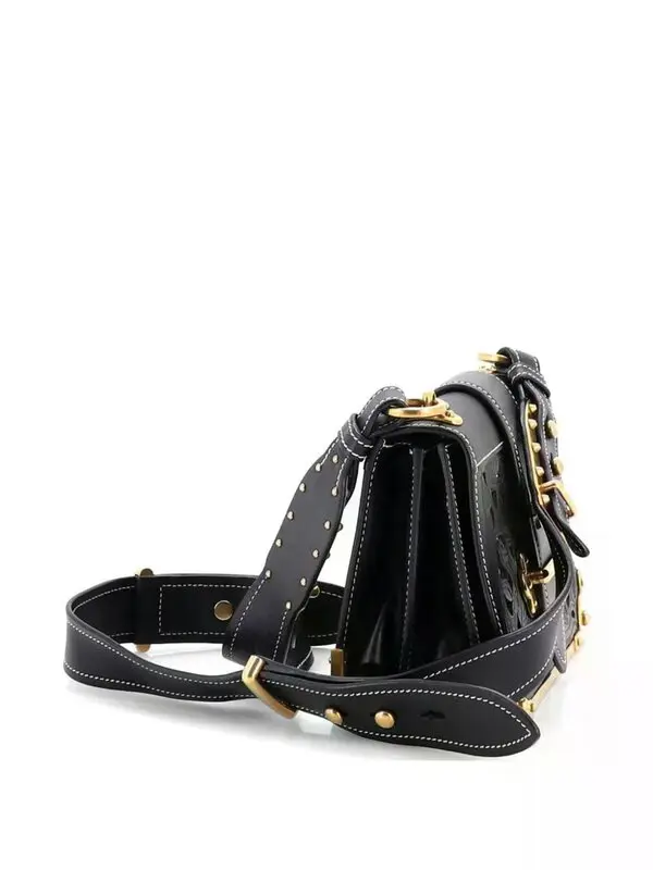 Prada Cahier Studded Laser Cut Small Crossbody Bag - Black