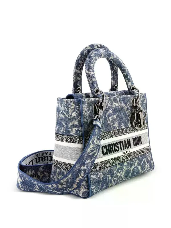 Dior Lady D-lite Embroidered Canvas Medium Satchel - Blue