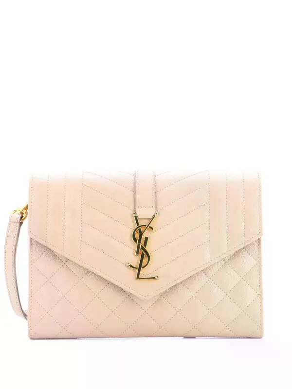Saint Laurent Classic Monogram Envelope Wristlet - Neutrals
