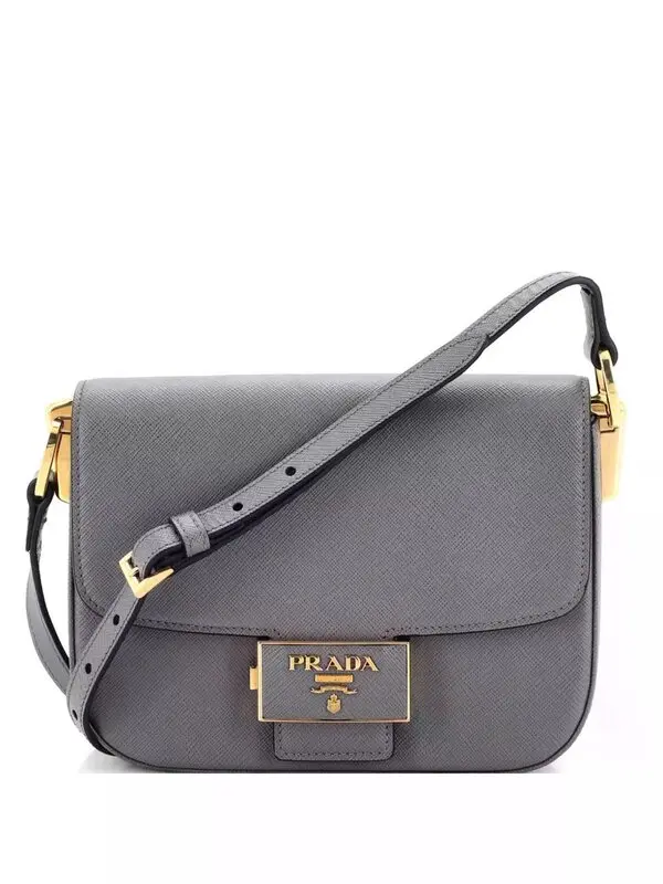 Prada Embleme Flap Bag Saffiano Leather Small Shoulder Bag - Grey