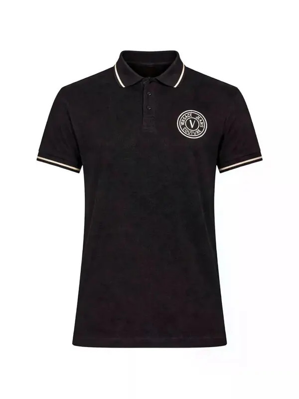 Versace Logo-embroidery Ribbed-trims Polo Shirt - Black