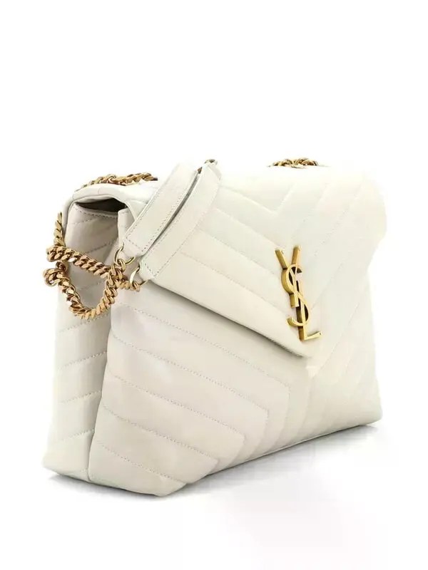 Saint Laurent Loulou Matelasse Chevron Leather Medium Shoulder Bag - Neutrals