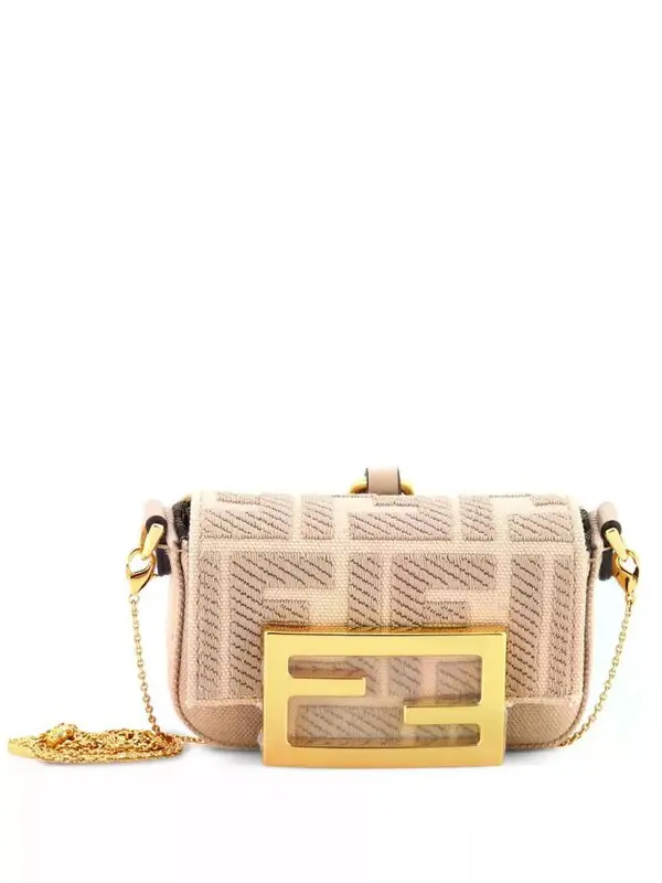 Fendi Chain Baguette Charm Zucca Embroidered Canvas Nano Crossbody Bag - Neutrals