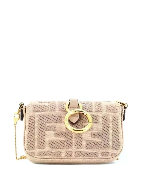 Fendi Chain Baguette Charm Zucca Embroidered Canvas Nano Crossbody Bag - Neutrals