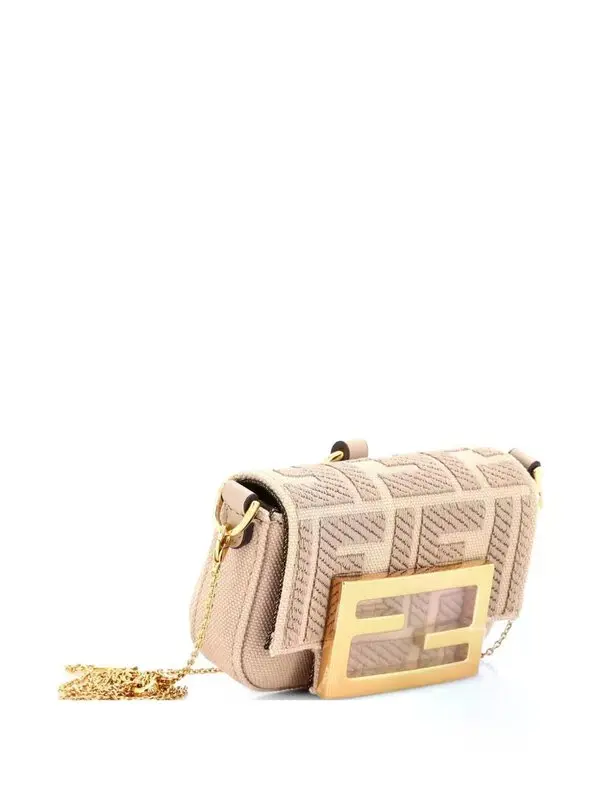 Fendi Chain Baguette Charm Zucca Embroidered Canvas Nano Crossbody Bag - Neutrals