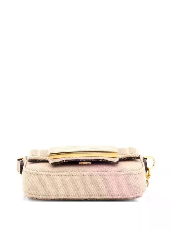 Fendi Chain Baguette Charm Zucca Embroidered Canvas Nano Crossbody Bag - Neutrals