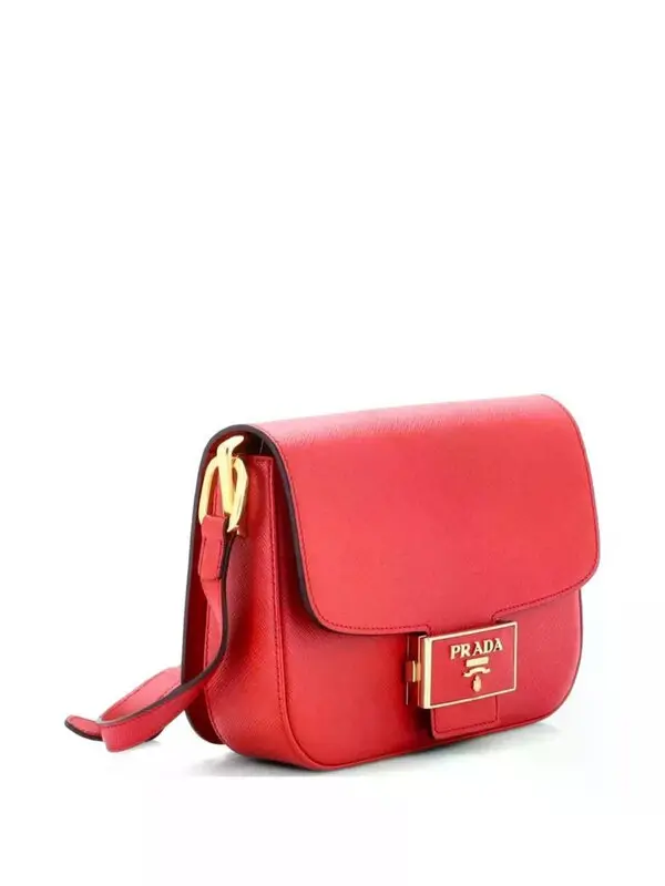 Prada Embleme Flap Bag Saffiano Leather Small Shoulder Bag - Red