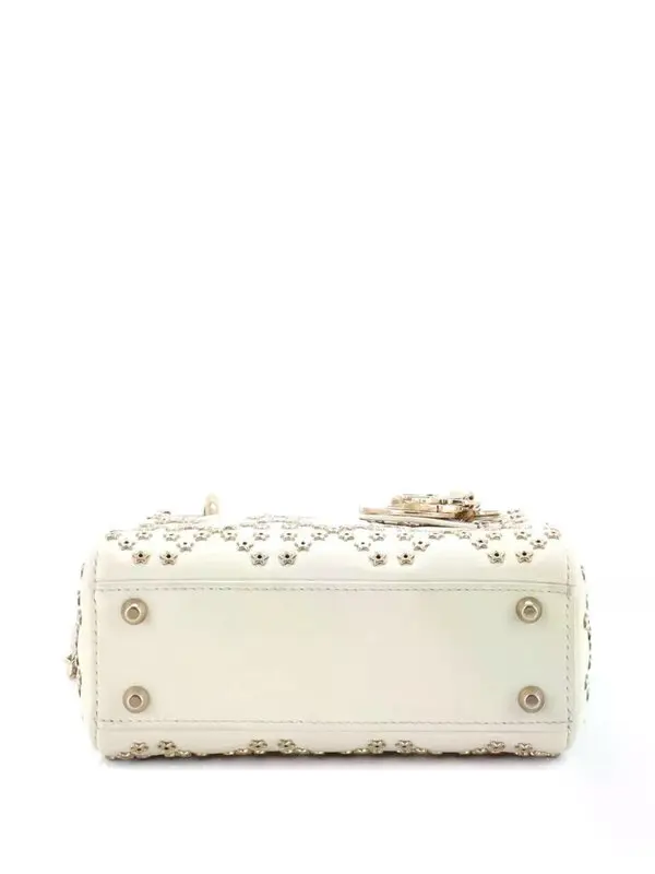 Dior Lady Mini Satchel Crystal Embellished Cannage Quilt Chain Bag - White