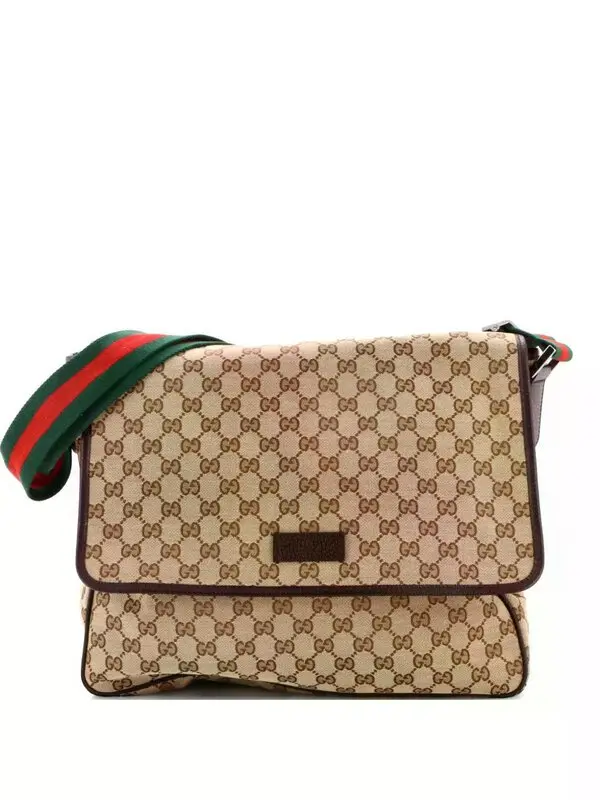 Gucci Web Strap Flap Messenger Gg Canvas Medium - Brown