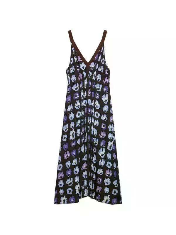 Prada Floral Print Marocain Dress - Brown
