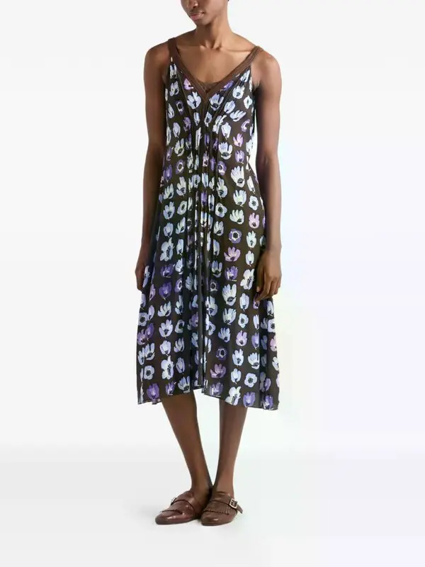 Prada Floral Print Marocain Dress - Brown