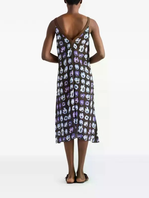 Prada Floral Print Marocain Dress - Brown