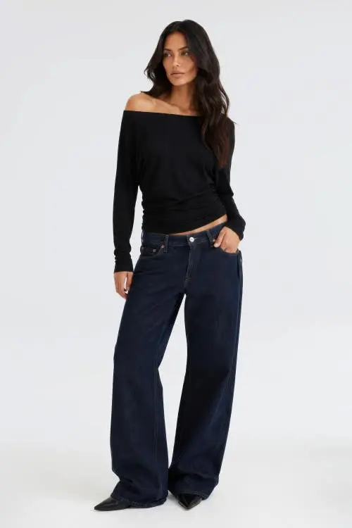MONLICIA Luna Off-shoulder Draped Long Sleeve Stretch Top