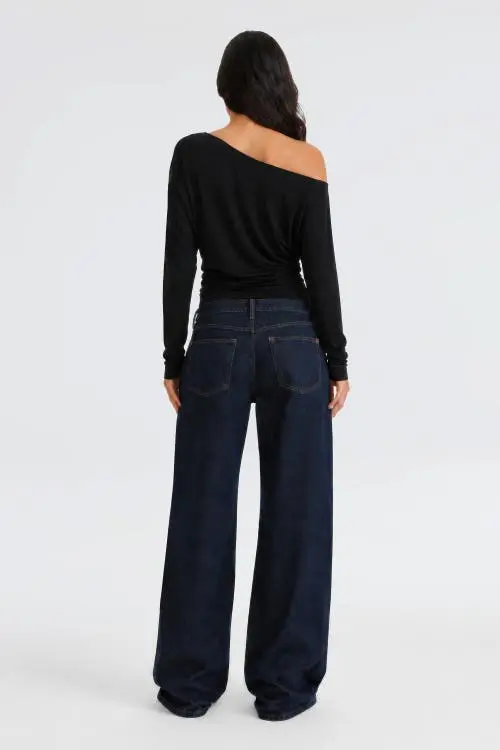 MONLICIA Luna Off-shoulder Draped Long Sleeve Stretch Top