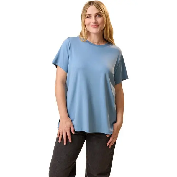 KINDRED BRAVELY Pima Cotton Crew Neck Side Zip Maternity & Nursing T-shirt - Vintage Blue
