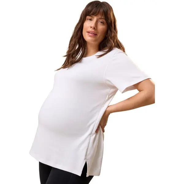KINDRED BRAVELY Pima Cotton Crew Neck Side Zip Maternity & Nursing T-shirt - White