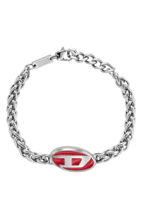 DIESEL® Oval D Enamel Chain Bracelet - Silver/red