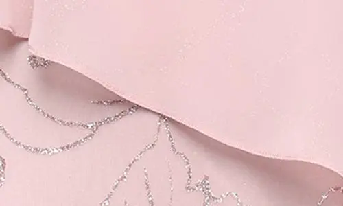 SL FASHIONS Cape Sleeve Floral Glitter Mesh Gown - Blush