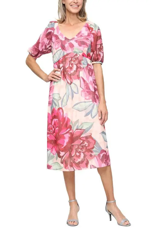 SL FASHIONS Floral Chiffon Cocktail Dress - Pink Multi