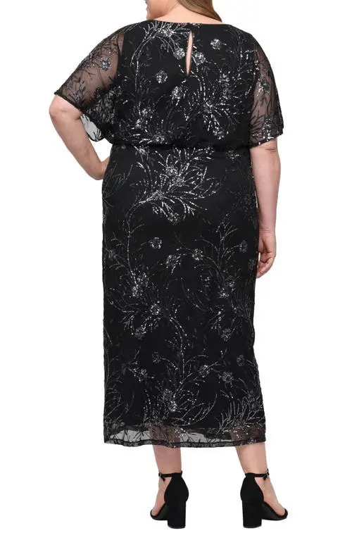 SL FASHIONS Sequin Blouson Midi Dress