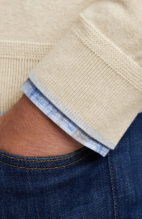 David Donahue Skipper Cotton & Silk Blend Quarter Zip Sweater - Oatmeal