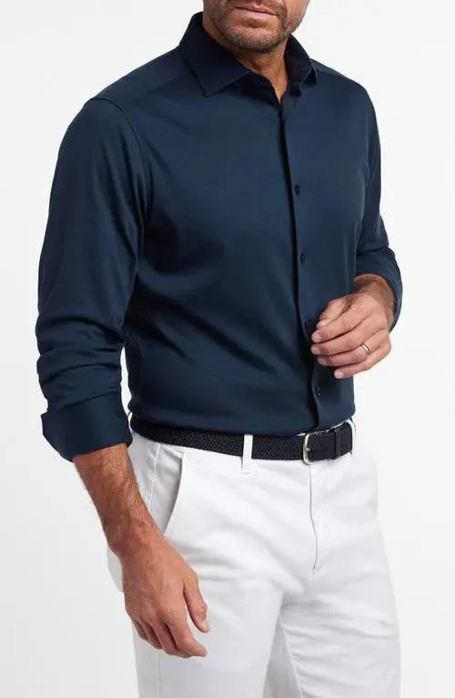 David Donahue Cotton Knit Sport Shirt - Navy