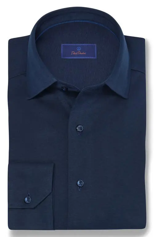David Donahue Cotton Knit Sport Shirt - Navy