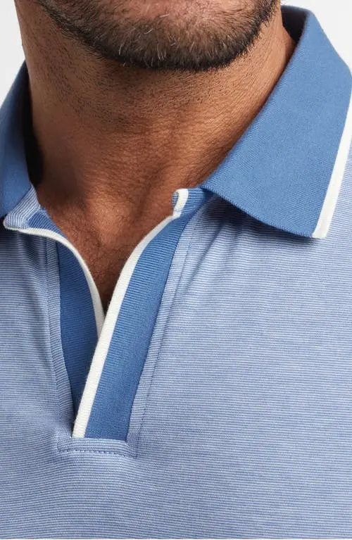David Donahue Hemingway Cotton & Silk Polo - Tidal Blue