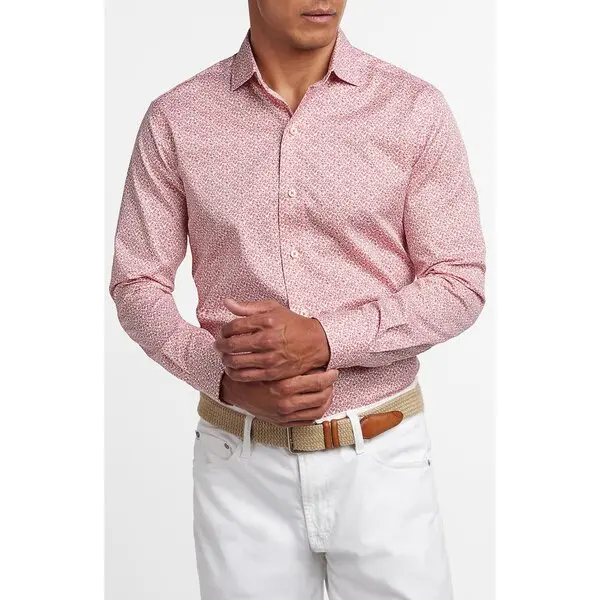 David Donahue Micropaisley Print Sport Shirt - White/red