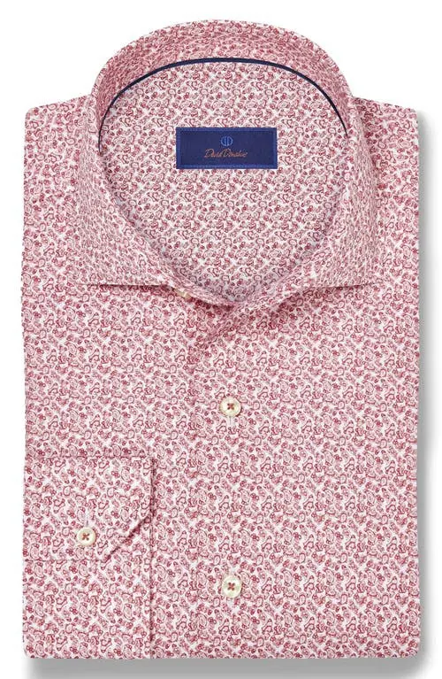 David Donahue Micropaisley Print Sport Shirt - White/red