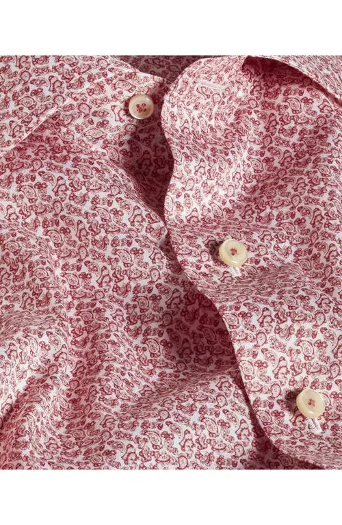David Donahue Micropaisley Print Sport Shirt - White/red