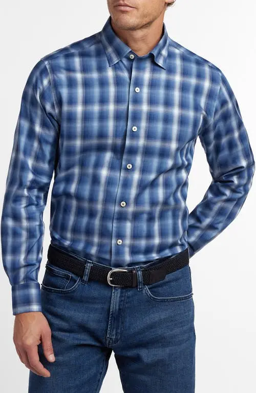 David Donahue Ombré Twill Check Sport Shirt - Navy/blue