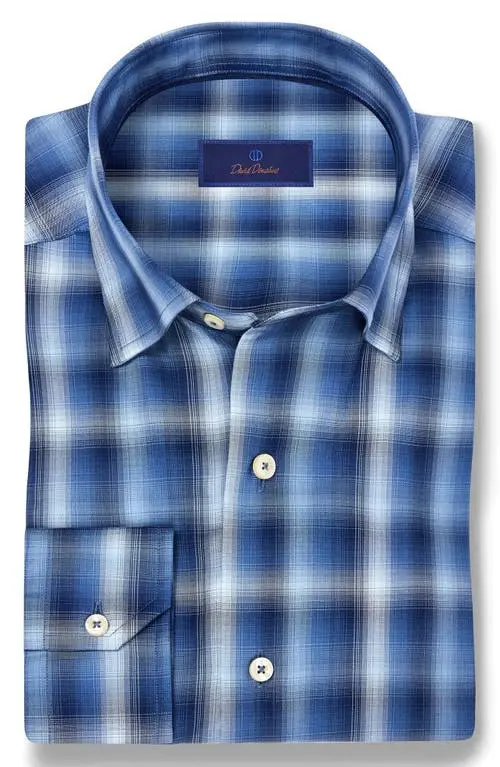 David Donahue Ombré Twill Check Sport Shirt - Navy/blue
