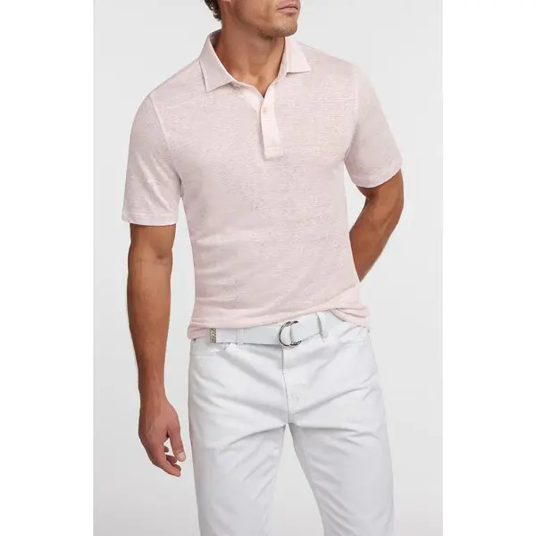 David Donahue Weekend Linen Polo - Pale Pink