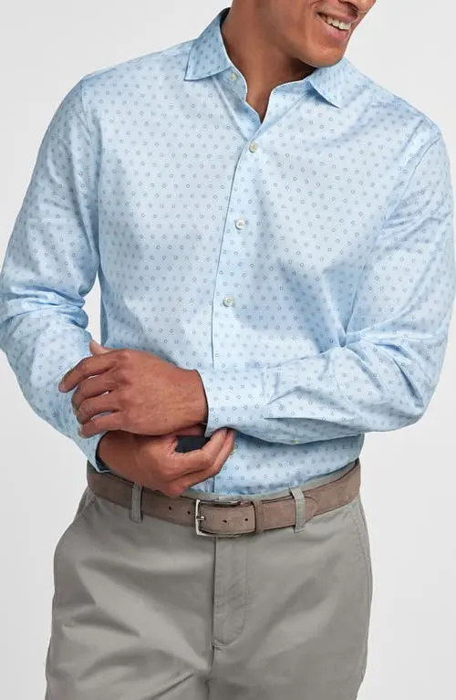 David Donahue Geometric Print Sport Shirt - Sky/navy